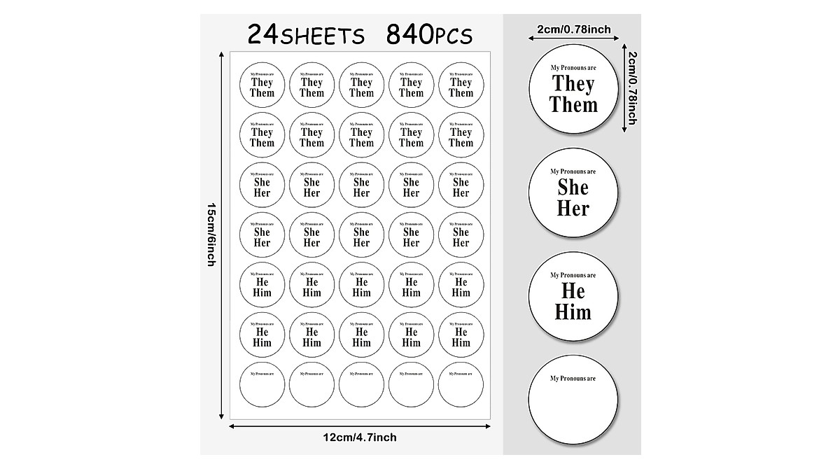 840 Pieces Pronoun Stickers for Name Tags & Identity – Bulk Pack