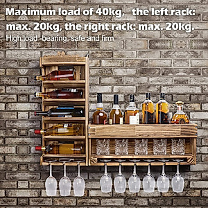 Homde Wine Rack Wall Mounted Wood,Wine Shelf with Bottle Stemware Glass Holder Rustic, Wine Display Storage Rack with Cork Holder for Home Bar Kitchen Decor