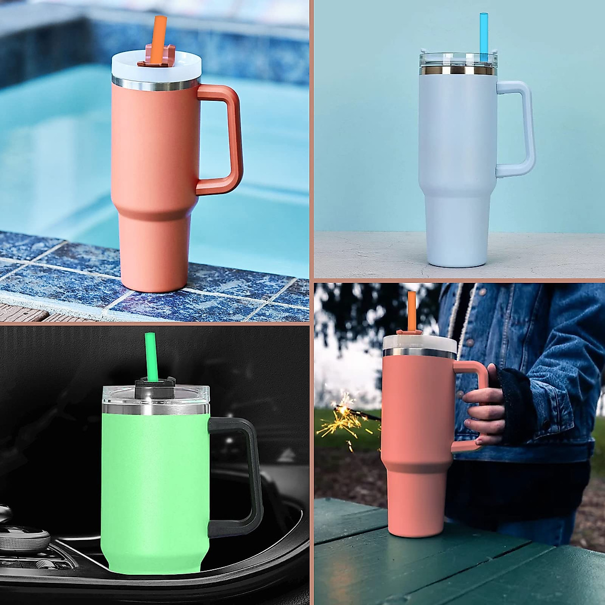 Silicone Replacement Straws for Stanley 40 oz 30 oz Cup Tumbler -6 PCS Straws Replacement for Stanley Adventure Travel Tumbler, Straw with Cup Cleaner for Stanley 40 oz 30 oz Cup