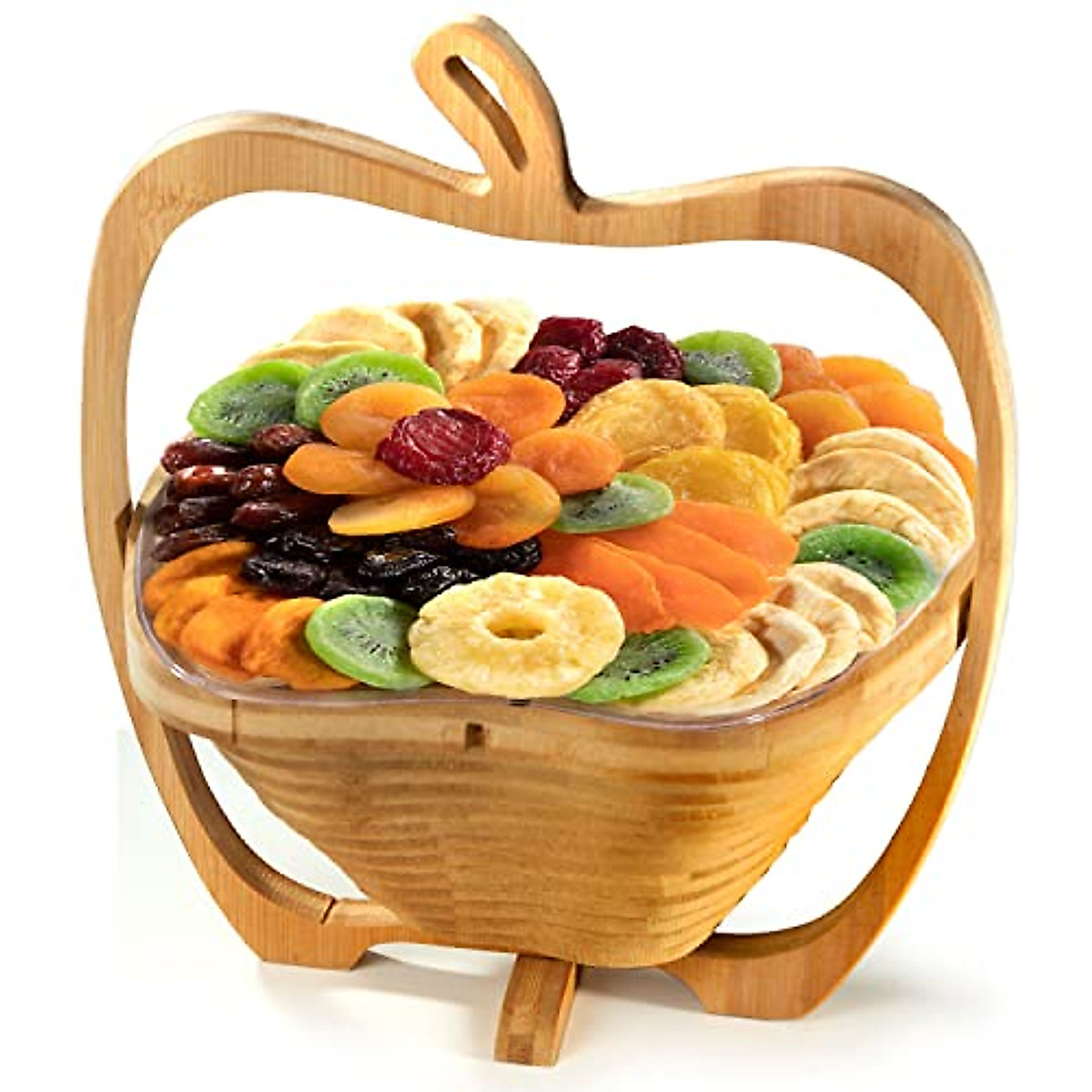 Dried Fruit Favorites on Apple Shape Bamboo Tray, Converts to Bowl for Birthday, Thank You, Corporate Gifts by Blue Bow Gourmet