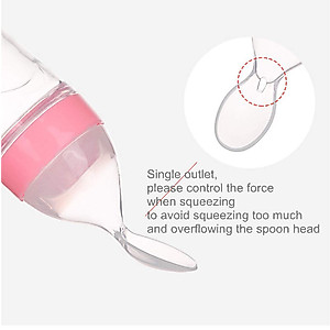 Gaodear Natural Touch Silicone Baby Food Feeder,Squeeze Cereal Bottle with Dispensing Spoon，Suction Cup Design,3 Ounce/Pink