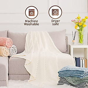 RECYCO Fleece Throw Blanket for Couch, Super Soft Cozy Fuzzy Decorative Blankets and Throws with Striped Pattern for Sofa, Lightweight Ribbed Plush Sage Green Throw Blanket for Bed 50"x60"