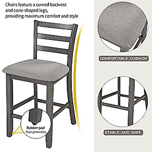 FANYE 5-Piece Counter Height Kitchen & Dining Room Dinette Furniture Sets Include Wooden Square Table with Bottom Storage Shelves and 4 Upholstered Back Chairs for 4 Persons Family Meal,Gray, Grey