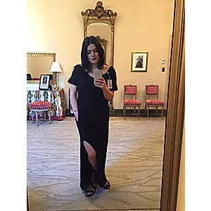 GRECERELLE Women's Casual Loose Pocket Long Dress Short Sleeve Split Maxi Dress Black X-Large