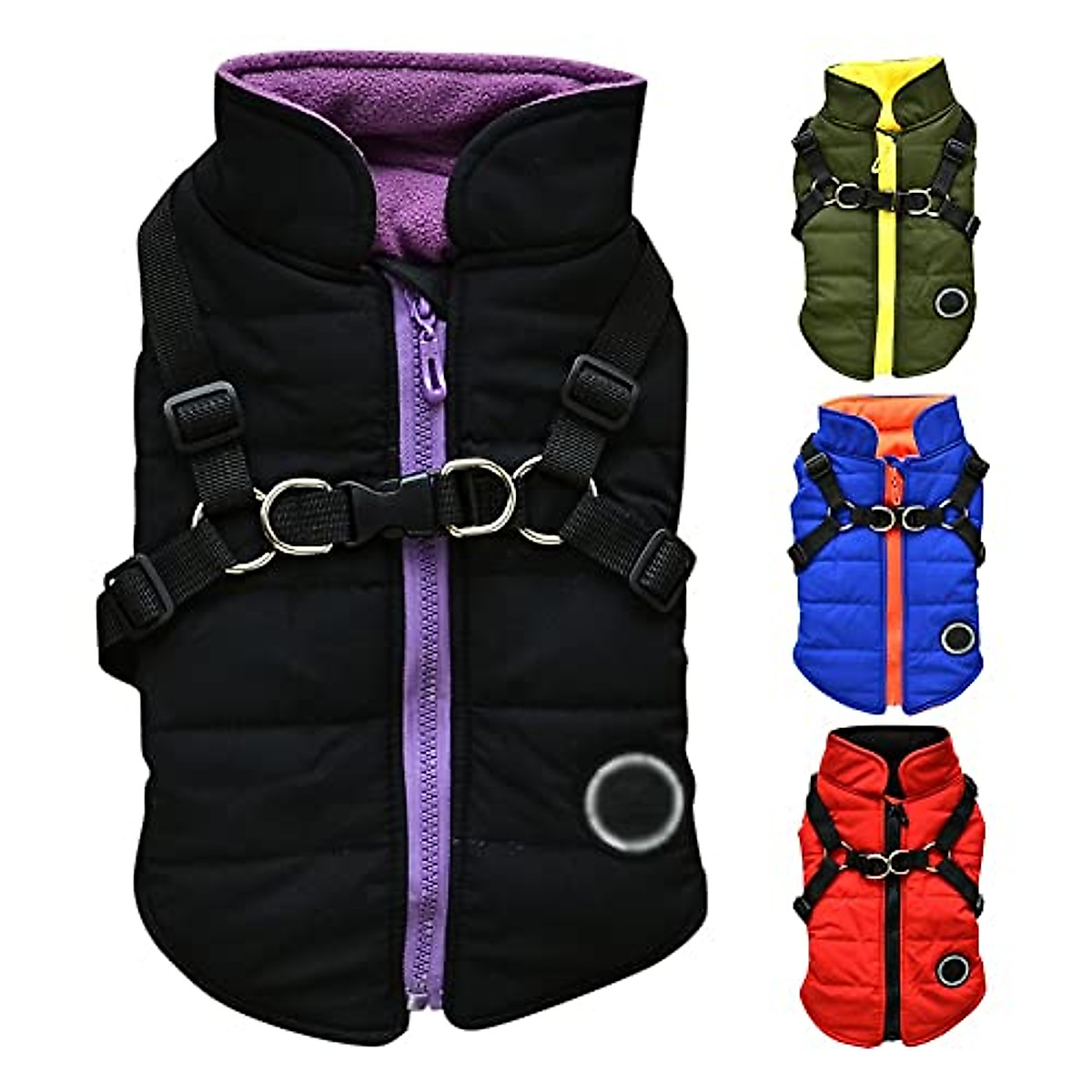 HOMU Dog Warm Vest Jacket Harness Pet Winter Clothes Coat Puppy 2 in 1 Outfit Cold Weather Waterproof Cotton Padded Apparel Sweater for Small Dogs and Medium Black