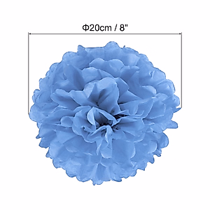 PATIKIL 8" Tissue Pom Poms Flowers, 5 Pack Paper Flower Ball for Wedding Bridal Shower Birthday Bachelorette Party Backdrop Decoration, Lake Blue