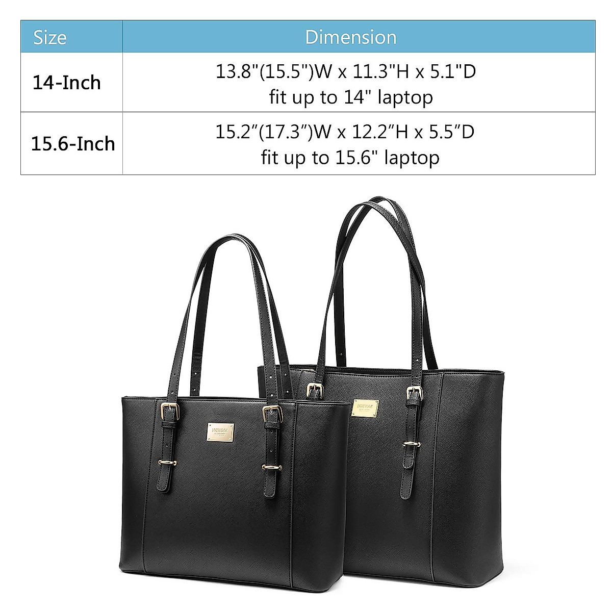 14-Inch Laptop Bag for Women, Professional Computer Bags - Laptop Purse with Padded Compartment - Fit Under Airplane Seat (Black)