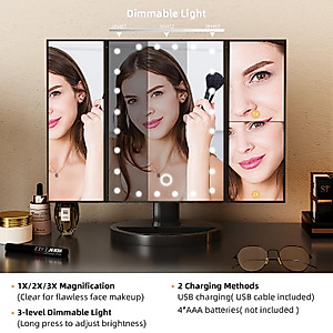 LIDYUK 31.5 Inch Black Desk with 3 Drawers, Modern Makeup Vanity Desk with Lighted Mirror, Small Computer Desk Home Office Desk for Writing Study Bedroom