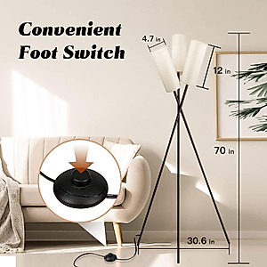 TYIAINI Floor Lamp, Tripod Floor Lamp with 3-Light, Modern Standing Lamps with Foot Switch, 70" Standing Tall Pole Lamps for Living Room, Bedroom, Study Room and Office