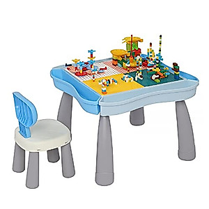 Kids Activity Table Set, Multi Activity Table Set with Storage Area, 300PCS Building Blocks
