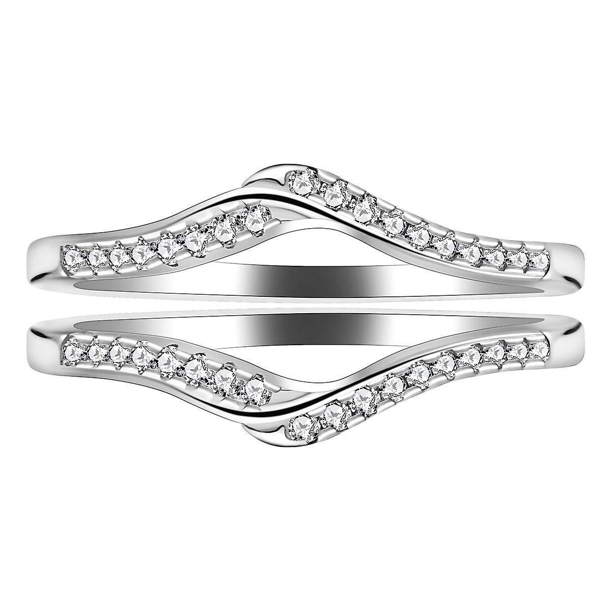 Uloveido Women's 925 Sterling Silver Round CZ Wedding Band Ring Guard Enhancer 2pcs Staking Wrap Rings Set Y1516 (Size 8)