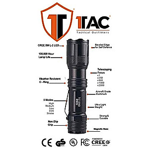1TAC LED Ultra Bright High Powered 1200 Lumen Tactical Flashlight CREE LED | Waterproof Magnetic Base Lanyard Utility Clip Five Modes of Light | Aircraft Grade Aluminum