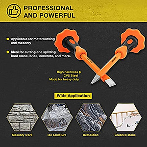 KOTTO 2 Pack Heavy Duty 12-Inch Chisels Set With Hand Protection, Point Chisel and Flat Chisel for Demolishing/Masonry/Carving/Concrete Breaker with Storage Case
