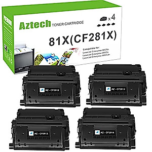 Aztech Compatible Toner Cartridge Replacement for HP 81X CF281X 81A CF281A for Enterprise MFP M605 Toner M605n M605dn M605x M606 M606n M630 M630h M630dn M630z M632 Printer (Black, 4-Pack)