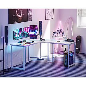 ODK L Shaped Gaming Desk, 51 Inch Computer Desk with Monitor Stand, PC Gaming Desk, Corner Desk Table for Home Office Sturdy Writing Workstation, Carbon Fiber Surface, White