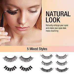 False Eyelashes Russian Strip Lashes Fluffy Curled Fake Cat Eye Lashes Natural Look Wispy Faux Eyelash Extension DD Curl Volume 10 Pairs 5 Styles Mixed