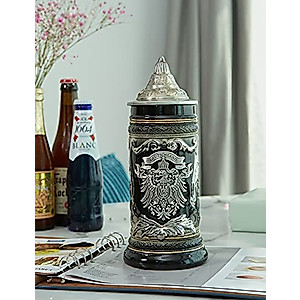 HAUCOZE Beer Stein Mug German Eagle Medallion Stanley Viking Tankard with Petwer Lid Birthday Gifts 0.6Liter
