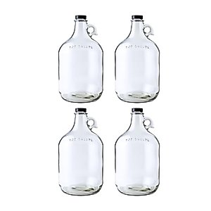 1 Gallon (128oz) Glass Jug with Black Polyseal Cap (4 Pack)