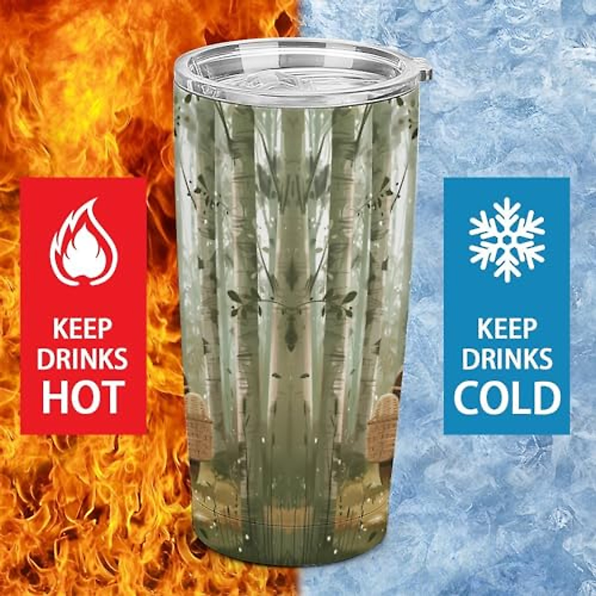 LLJEYOU Bear Hike Birch Forest Tumbler Insulated Stainless Steel Travel Tumbler Car Cup with Lid with Straw And Brush 590ml