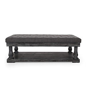Christopher Knight Home Gavin Contemporary Fabric Rectangular Ottoman, Charcoal and Gray