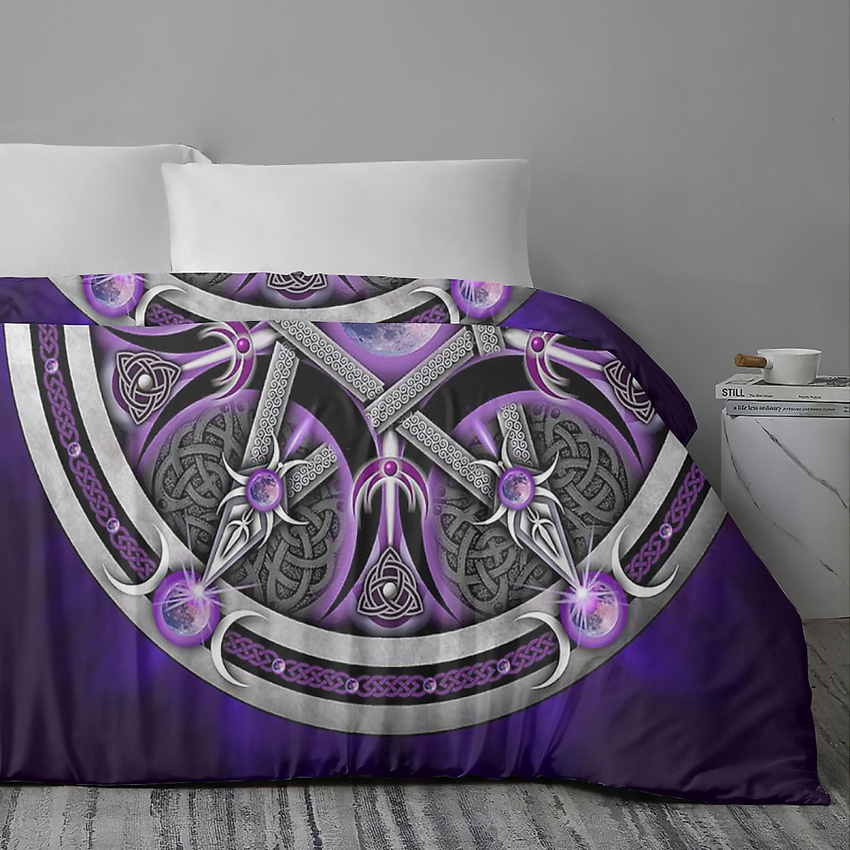 Bedding Sheet Bed Sets, Purple Wicca Wiccan Star Pentagram Pentacle Soft 3-Pieces Duvet Cover Set Comfy 1 Comforter Cover & 2 Pillowcases for All Season Full(79"×90")
