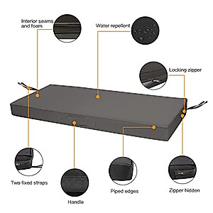 Faible Poisson Outdoor Bench Cushion, 60 x 18 Inch Waterproof Porch Swing Cushions Garden Patio Furniture Cushions with Handle and Anti-Slip Straps for Indoor Backyard Seat Pads, Dark Grey
