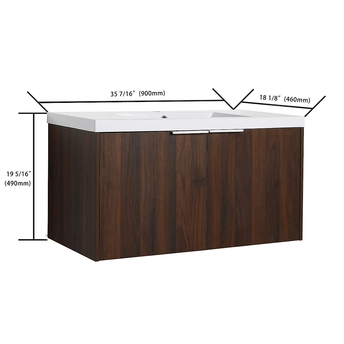 Float Mounting Bathroom Vanity with Sink - 36 Inch Wood Hanging Bath Cabinet with Sink, Soft Close Doors, Modern Bathroom Vanity Set with Top Basin & Storage Cabinet for Apartment Dorm