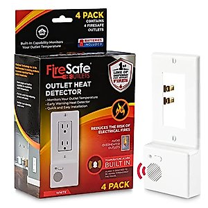 FireSafe Outlets Heat Detectors (Decora), 4-Pack of Heat-Detecting Outlet Covers Monitor Outlets for Possible Unknown Electrical Fires - Loud 85 dB Alarms Alert You of Danger (White)