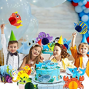 15 Pieces Sea Animal Honeycomb Centerpiece, Ocean Themed Marine Creature Decoration Table Honeycomb Party Supplies for Party Table, Birthday, Baby Shower