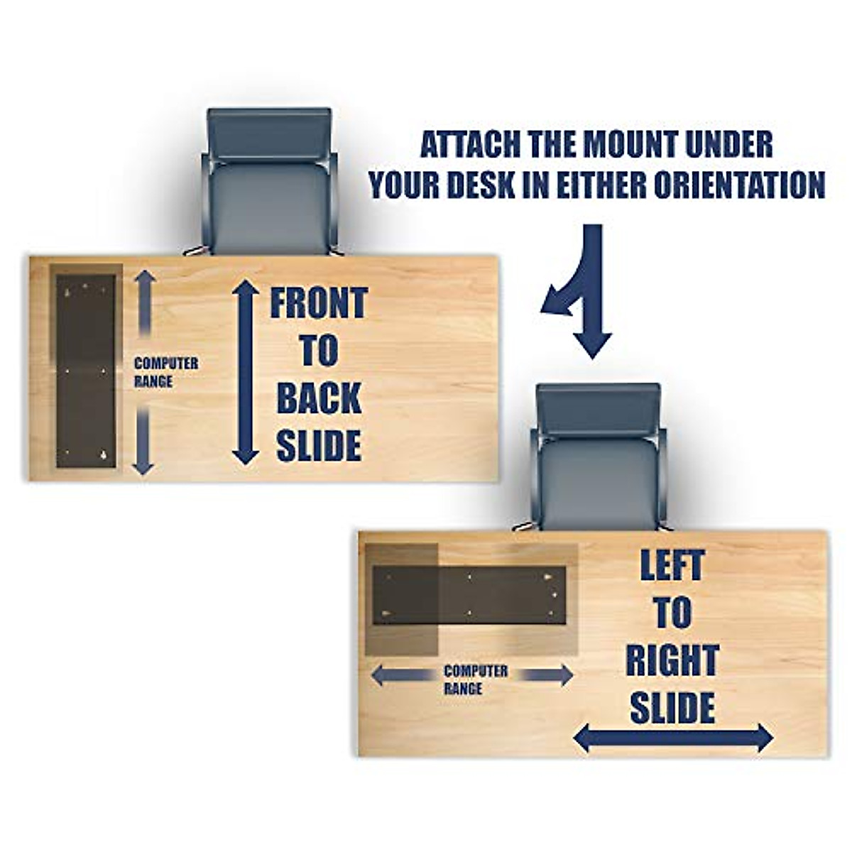 Mount-It! Under Desk CPU Mount with Adjustable Straps, Computer Tower Holder with Sliding Track and 360 Degree Swivel, 22 Lb Capacity, Black