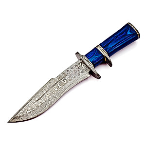Skokie Knives Custom Damascus Steel Hunting Knife Blue Pakka Wood Handle-Handmade Premium Quality Edge Fixed Blade–Multipurpose–Ideal for Survival Camping Hiking Outdoor Every Day Carry Professional