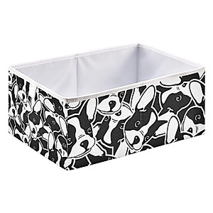 Poeticcity Seamless Black White Doodle Dog Head French Bulldog Puppy Face Rectangular Storage Basket Bin, Collapsible Storage Box, Foldable Nursery Baskets Organizer for Toy, Clothes Easy to Assemble