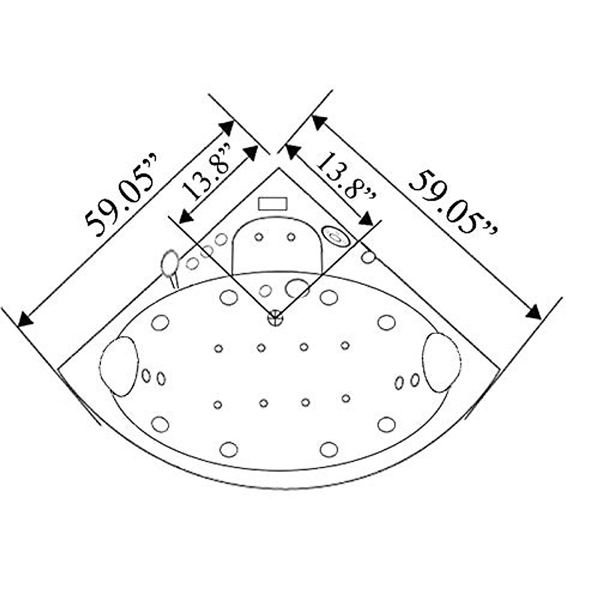 Whirlpool massage hydrotherapy Black corner bathtub hot tub 2 two person 59.05" DOLPHIN