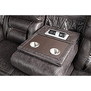 Roundhill Furniture Elkton Manual Motion Reclining Sofa and Loveseat with Storage Console, Dark Chesnut