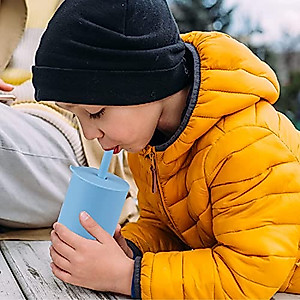 Toddler Cup, Silicone Training Cup Sippy Cup with Straw, Non-Slip, NO BPA, Unbreakable, Trainer Cup for Babies Toddlers and Infants (Dusty rose w/ Fox)