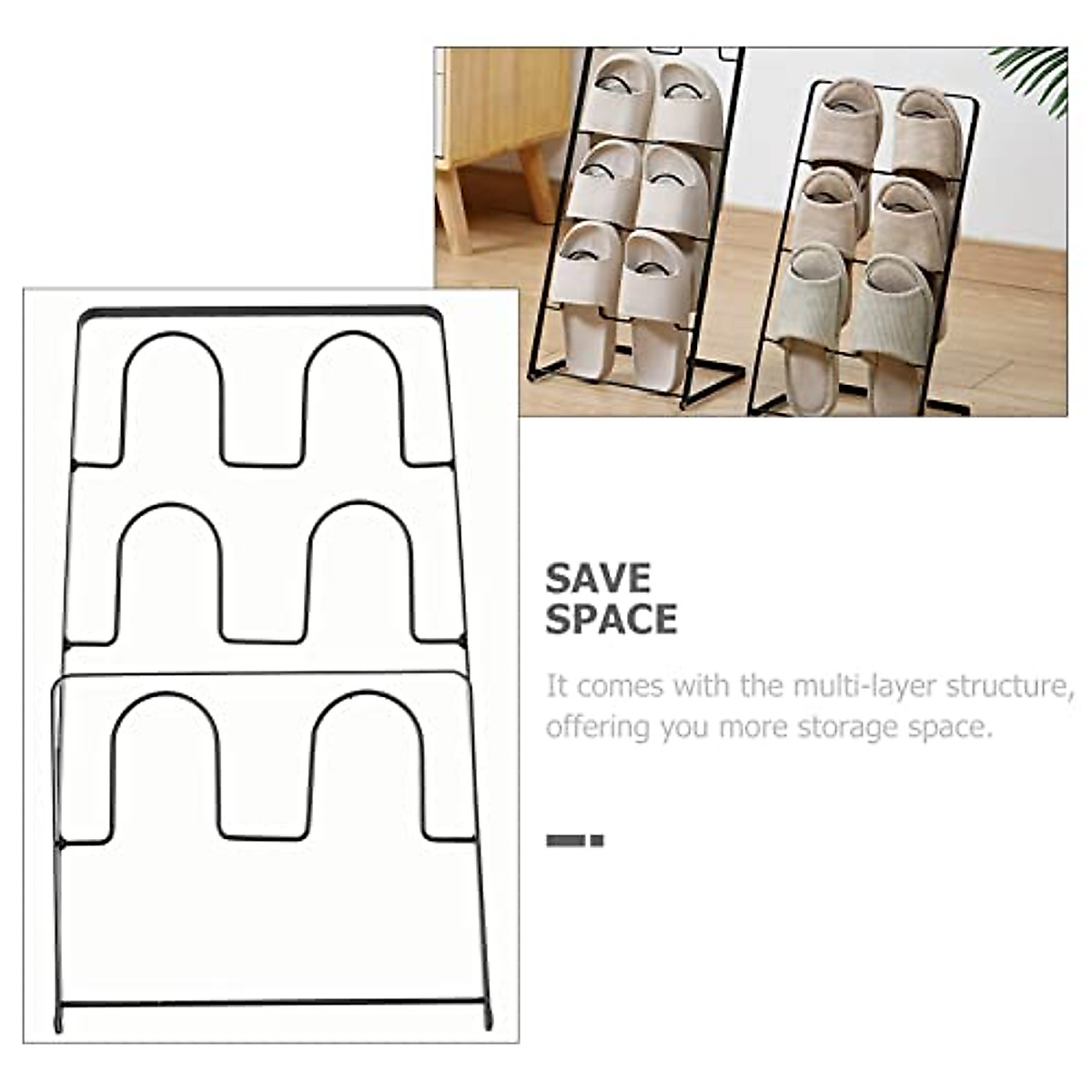 Cabilock 2pcs Style Indoor Shoes Rack Sandal Metal Slippers Tier for Vertical Use Space Black Portable Living Organizer Multi-Layer Shelf Holder Shelf: Saving Free Stand Sandals Storage