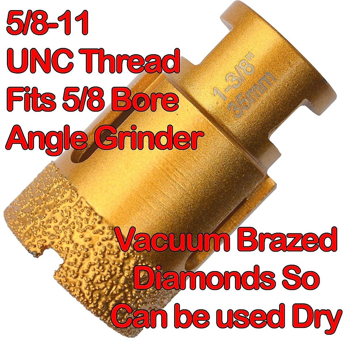 1 3/8 in Diamond Hole Saw Core Drill Bit for Concrete or Granite 5/8-11 UNC Thread Fits Angle Grinder or Core Bit Adaptor Vacuum Brazed Core Bit