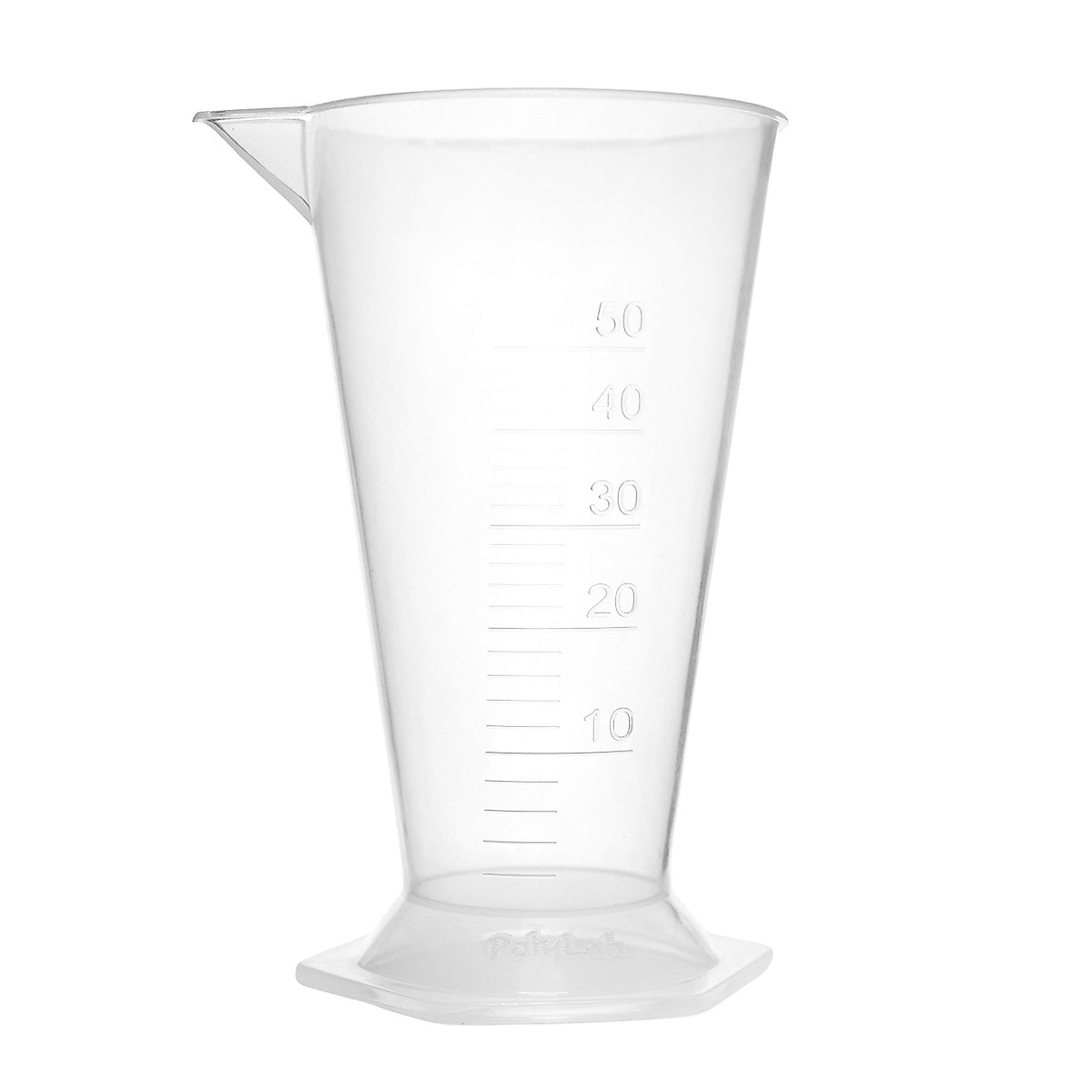 EISCO Conical Measure, 50ml - Polypropylene Plastic, Translucent - Pouring Spout - 2ml Raised Graduations - Hexagonal Base