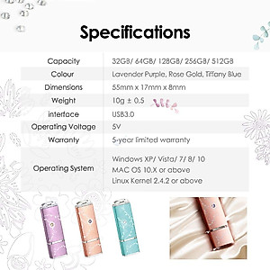 TCELL Natural Beauty 128GB USB 3.0 Flash Drive Decorated with Swarovski Elements Crystal Blue for Women Student Office Gift, Blue USB Stick