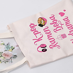 MEIKIUP K-Pop Lover Tote Bag Canvas Shopping Bag K-Drama Lover Gift K-Pop Fashion for Fans Milk Tea Lover Gift (KRBK Tote Bag)