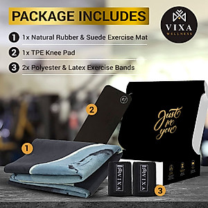 Vixa Yoga Mat Set with Booty Bands, Perfect Hot Yoga Mat with Super-Grip Rubber Base and Extra-Absorbent Suede Material, 1.5mm Foldable Yoga Mat for Travel, with Added Knee Mat for Extra Support