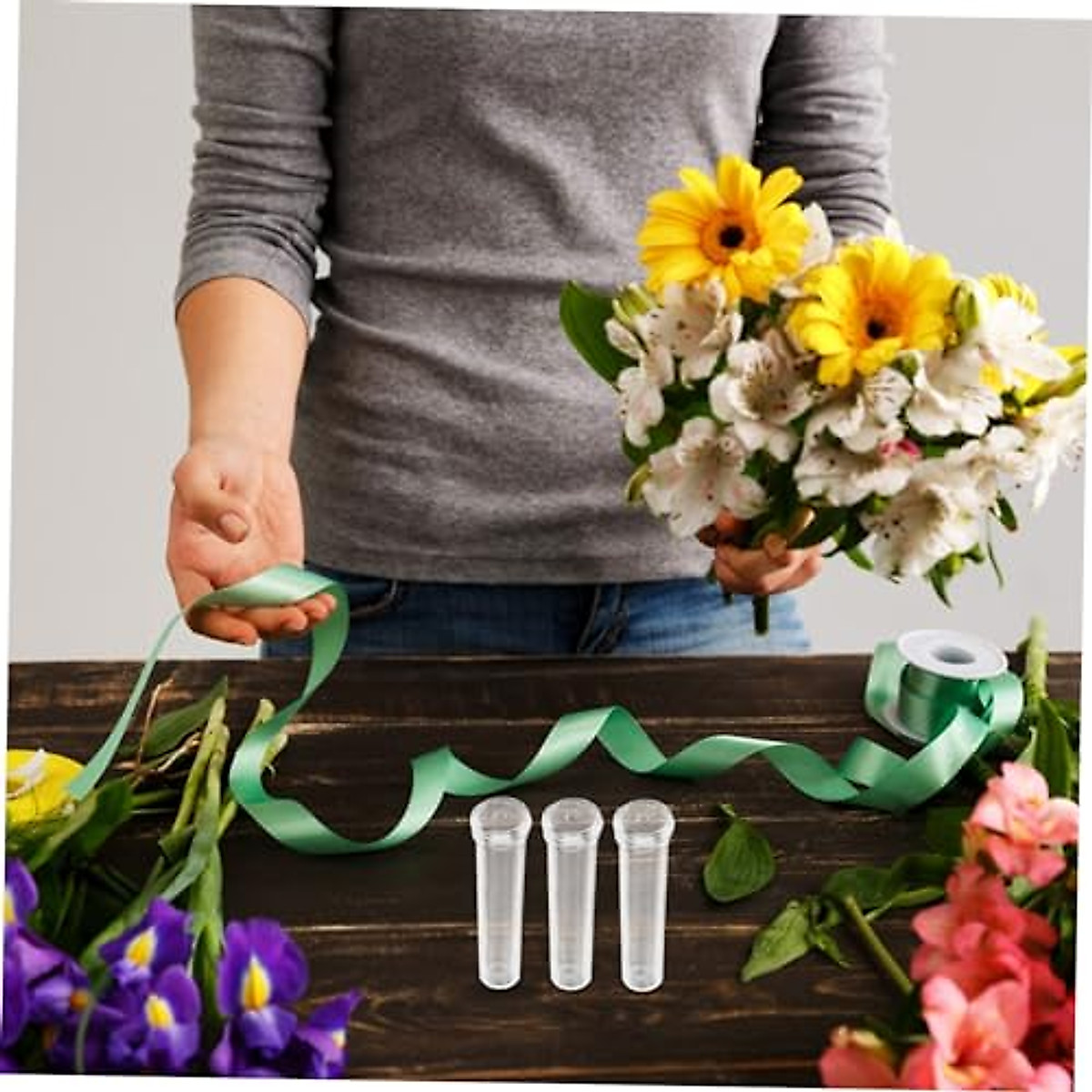 COHEALI 600 pcs Tube Florist Supplies Single Rose Sleeve Water vials for Flowers Flower Holder Flower Arrangements Vial hydroponic Flower stem Water Glass vases Small Rack Bracket 100pcs