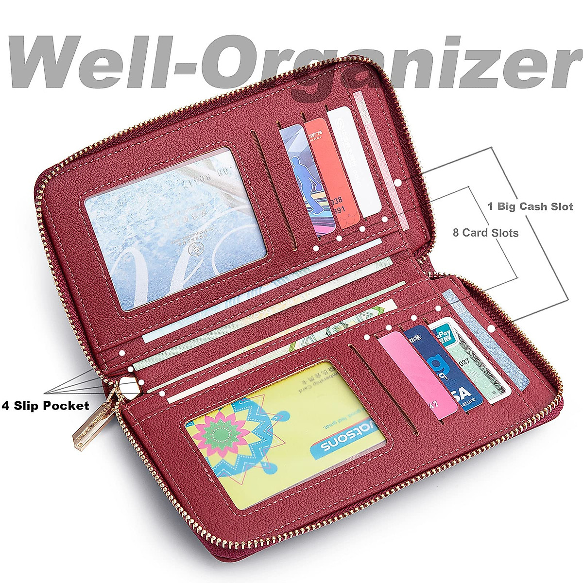 Valentoria Small Crossbody Bag Cell Phone Purse Wallet Leather Card Slot Clutch for Women Burgundy