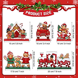 Blulu 5 Pcs Christmas Gingerbread Man Ornament Xmas Wood Gingerbread Man Signs Christmas Tiered Tray Wooden Decorations Gingerbread Candy Table Centerpiece for Home Farmhouse Office Tabletop Decor