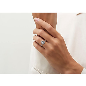 AHTAMOS Emerald Cut Moissanite Ring 1.0/2.0/3.0 CT Halo Moissanite Emerald Cut Engagement Rings for Women Platinum Plated Silver Rose Gold Yellow Gold Free Engraving Style 3