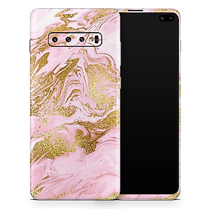 DesignSkinz Rose Pink Marble & Digital Gold Frosted Foil V10 Protective Vinyl Decal Wrap Skin Cover Compatible with The Samsung Galaxy S20 (Screen Trim & Back Glass Skin)
