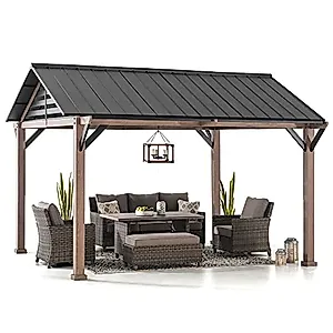 Sunjoy Hardtop Gazebo 13 x 13 ft. Outdoor Galvanized Steel Gazebo with Metal Gable Roof and Ceiling Hook, Suit for Patio and Backyard by SummerCove, Black