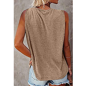 MIROL Women's Sleeveless Tank Tops Basic Loose Tunic T Shirts Batwing Sleeve Solid Color Casual Tee with Pocket Khaki