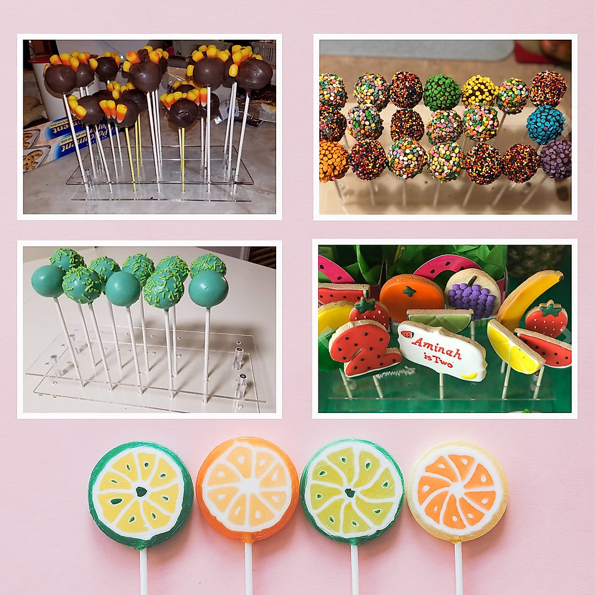 MENGCORE 21 Hole Acrylic Cake Pop Lollipop Clear Pink Display Stand Server Decoration Display Stand Holder Base Shelf (21 Hole)