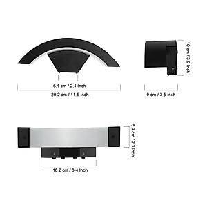 Phenas 18W LED Wall Light Exterior Waterproof LED Wall Sconce Light Outdoor LED Wall Lamp Black for Porch Patio Garden Villa Courtyard Backyard Terrace, Cold White